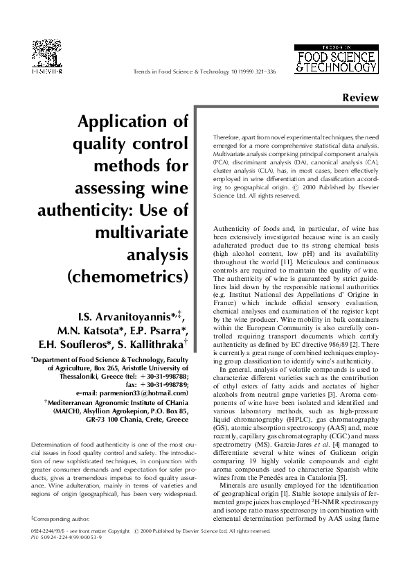 Pdf Application Of Quality Control Methods For Assessing Wine Authenticity Use Of