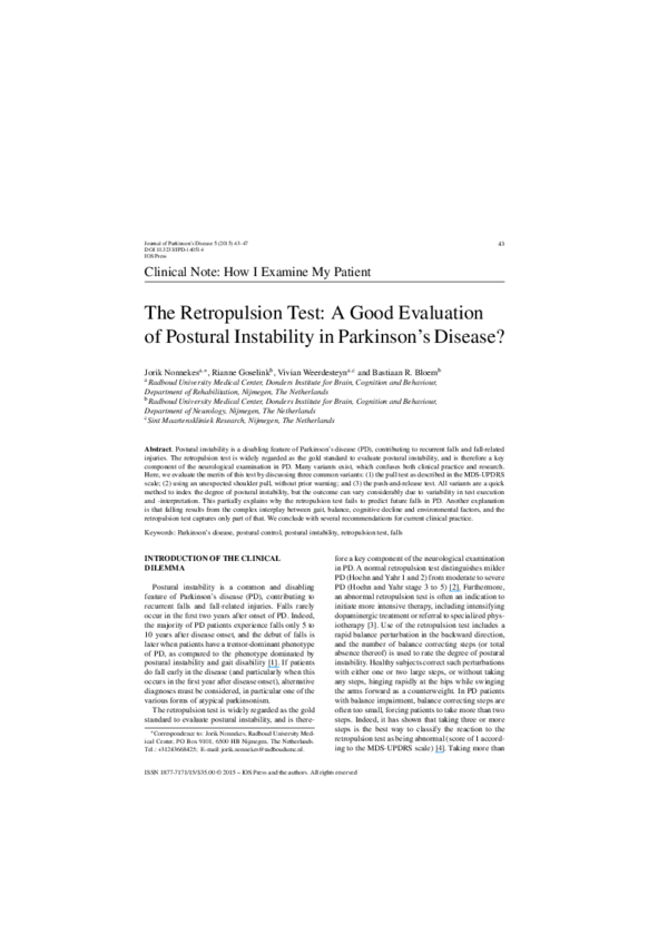 (PDF) The retropulsion test: a good evaluation of postural instability ...