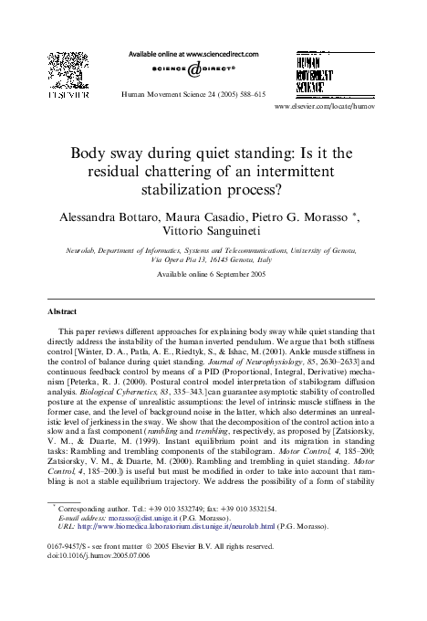 (PDF) Body sway during quiet standing: Is it the residual chattering of ...