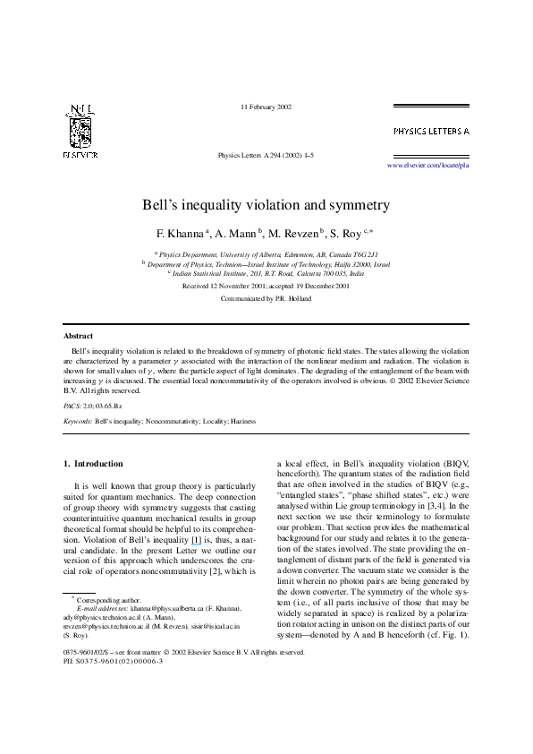 (PDF) Symmetry Breakdown in Bell's Inequality Violation