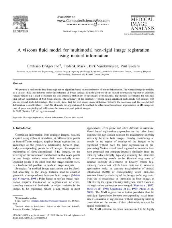(PDF) A viscous fluid model for multimodal non-rigid image registration using mutual information