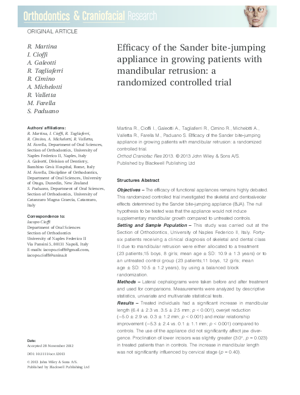 (PDF) Efficacy of the Sander bite-jumping appliance in growing patients ...
