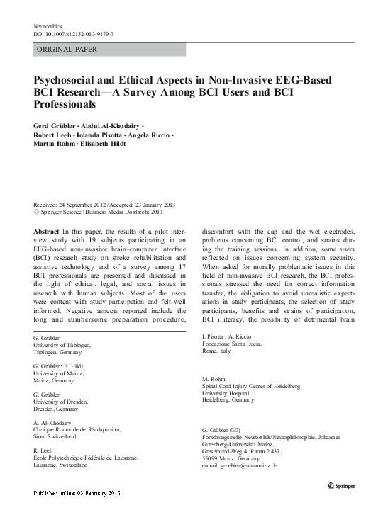(PDF) Psychosocial and Ethical Aspects in Non-Invasive EEG-Based BCI ...