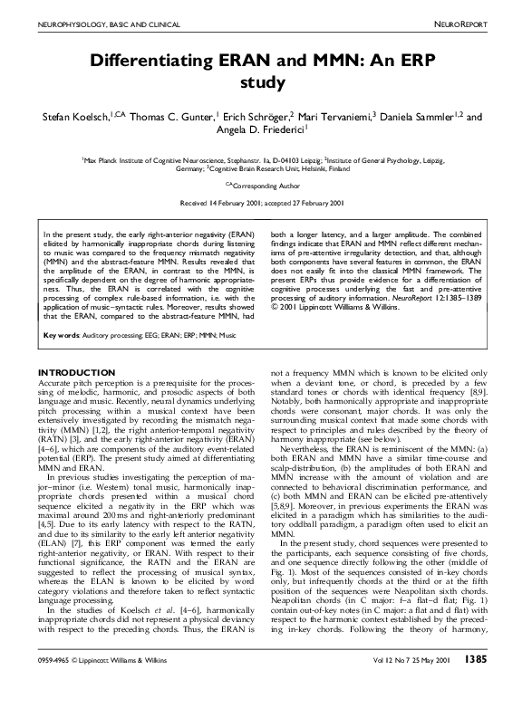 (PDF) Differentiating ERAN and MMN: An ERP study