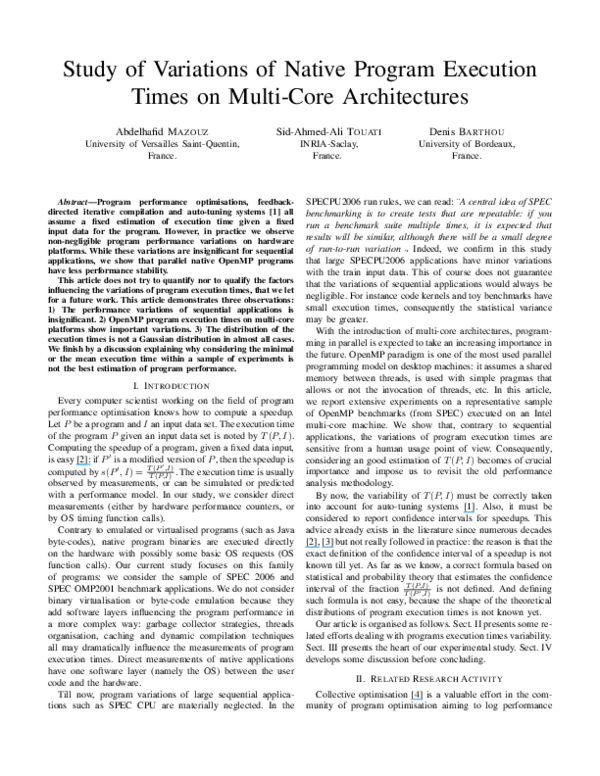(PDF) Study of Variations of Native Program Execution Times on Multi-Core Architectures