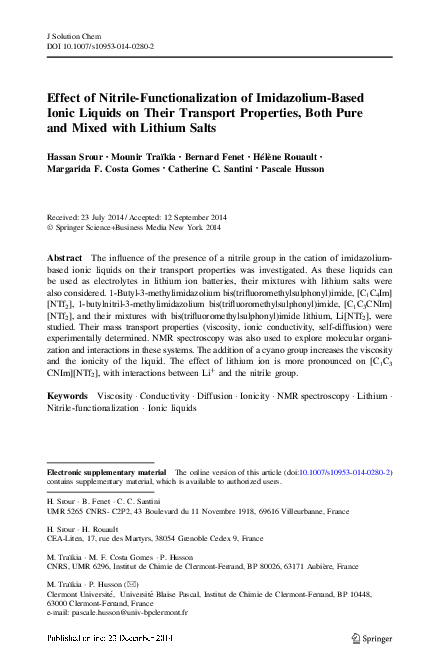 (PDF) Effect of Nitrile-Functionalization of Imidazolium-Based Ionic ...
