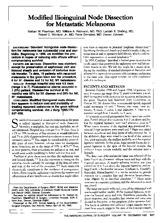 (PDF) Modified ilioinguinal node dissection for metastatic melanoma