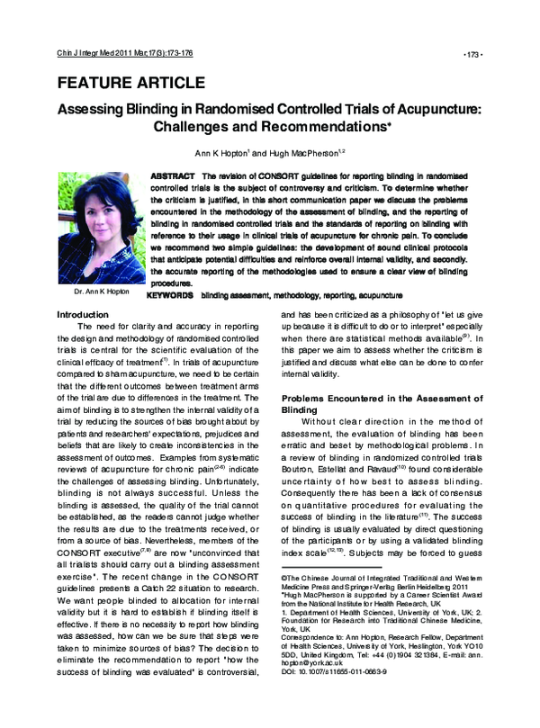 (PDF) Assessing blinding in randomised controlled trials of acupuncture ...