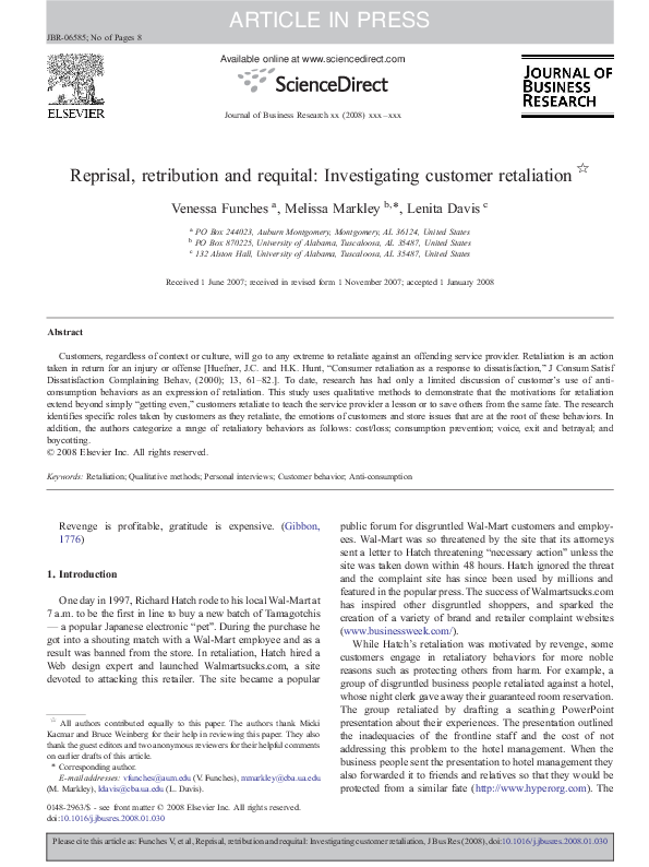 (PDF) Reprisal, retribution and requital: Investigating customer ...