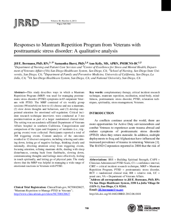 (PDF) Responses to Mantram Repetition Program from Veterans with ...