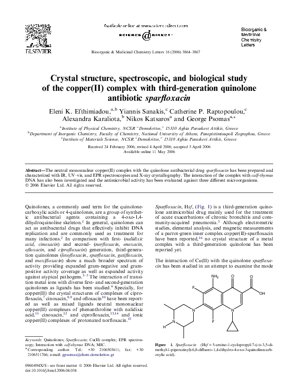 (PDF) Crystal structure, spectroscopic, and biological study of the copper(II) complex with ...