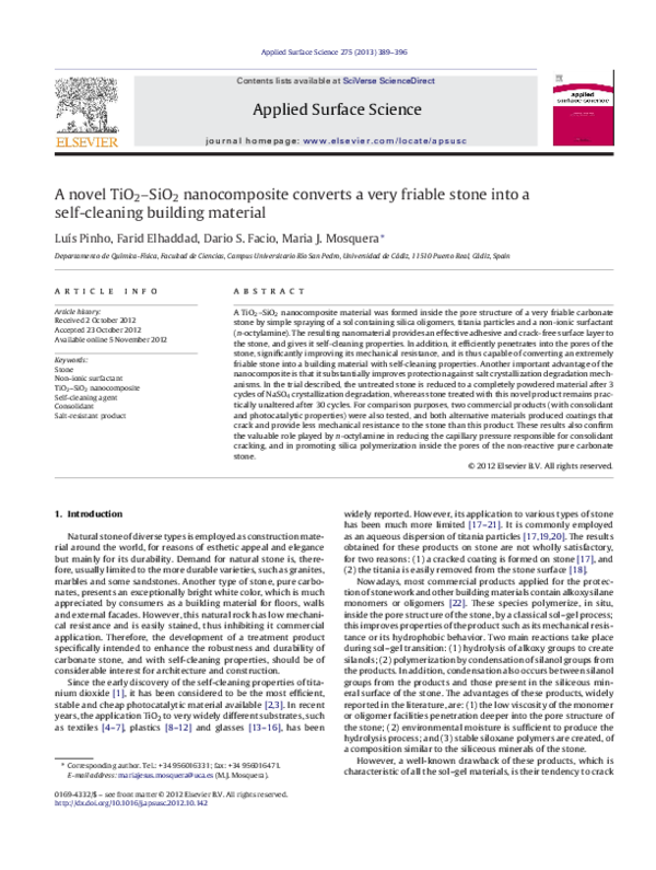 (PDF) A novel TiO2–SiO2 nanocomposite converts a very friable stone ...