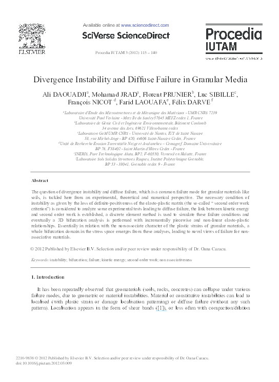 (PDF) Divergence Instability and Diffuse Failure in Granular Media