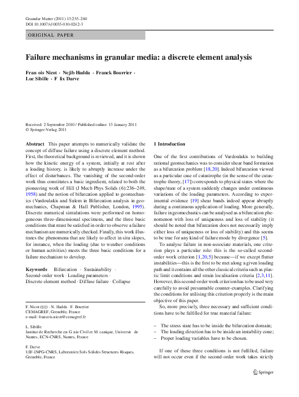 (PDF) Failure mechanisms in granular media: a discrete element analysis
