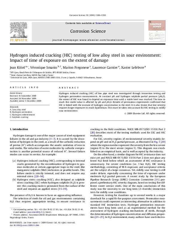 (PDF) Hydrogen induced cracking (HIC) testing of low alloy steel in ...