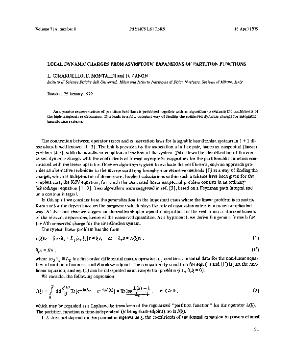 (PDF) Local dynamic charges from asymptotic expansions of partition functions