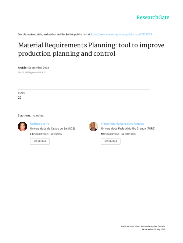 (PDF) Material Requirements Planning: tool to improve production ...