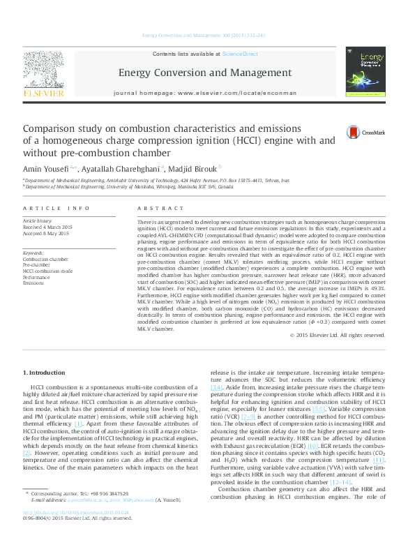 (PDF) Comparison study on combustion characteristics and emissions of a homogeneous charge ...