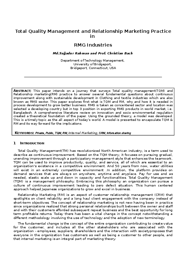(DOC) Total Quality Management and Relationship Marketing Practice in ...