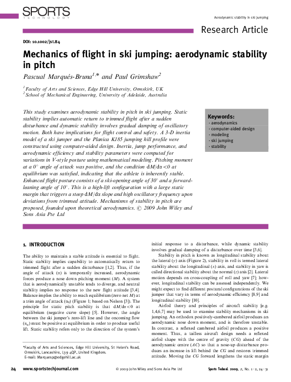 (PDF) Mechanics of flight in ski jumping: aerodynamic stability in roll ...