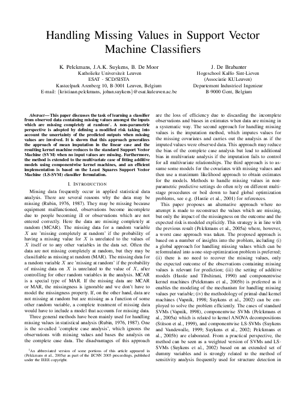 (PDF) Handling missing values in support vector machine classifiers
