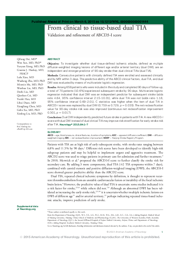 (PDF) From clinical to tissue-based dual TIA: Validation and refinement ...