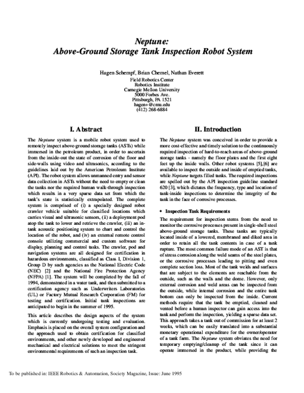 (PDF) Neptune: above-ground storage tank inspection robot system