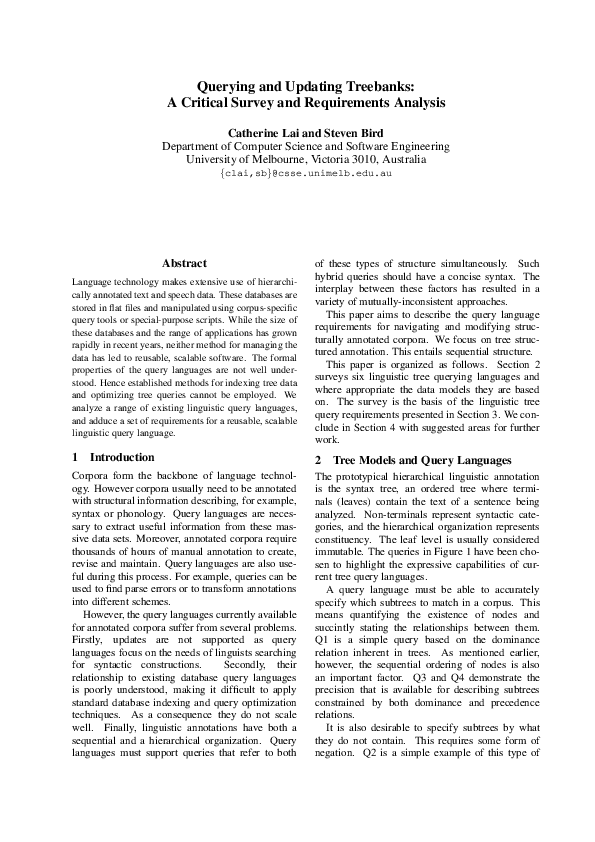 (PDF) Querying and updating treebanks: A critical survey and requirements analysis