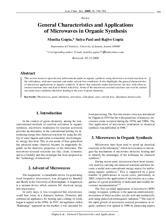(PDF) General characteristics and applications of microwaves in organic ...