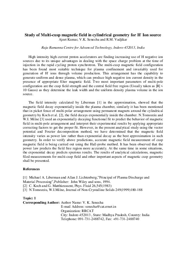 (PDF) Study of Multi‐cusp Magnetic Field in Cylindrical Geometry for H ...