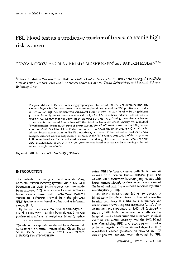 (PDF) FBL blood test as a predictive marker of breast cancer in high ...