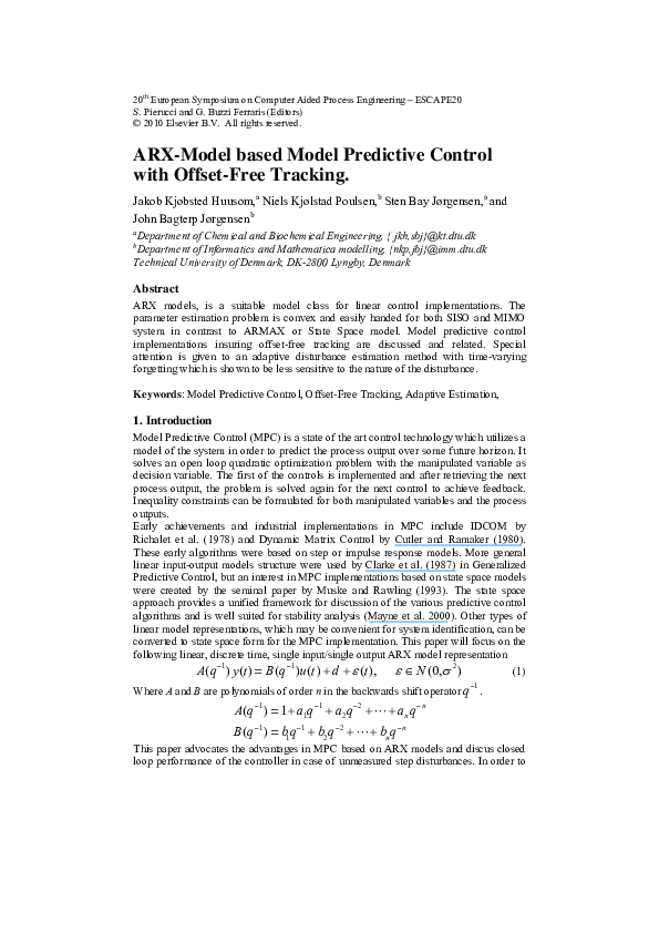 Pdf Arx Model Based Model Predictive Control With Offset Free Tracking
