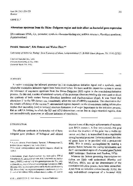 (PDF) Alterations upstream from the Shine-Dalgarno region and their ...