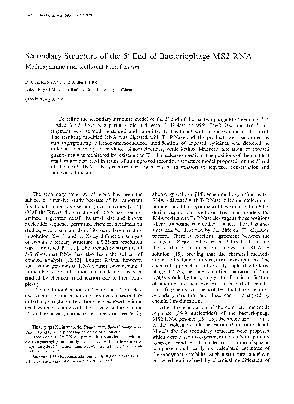(PDF) Secondary Structure of the 5' End of Bacteriophage MS2 RNA ...