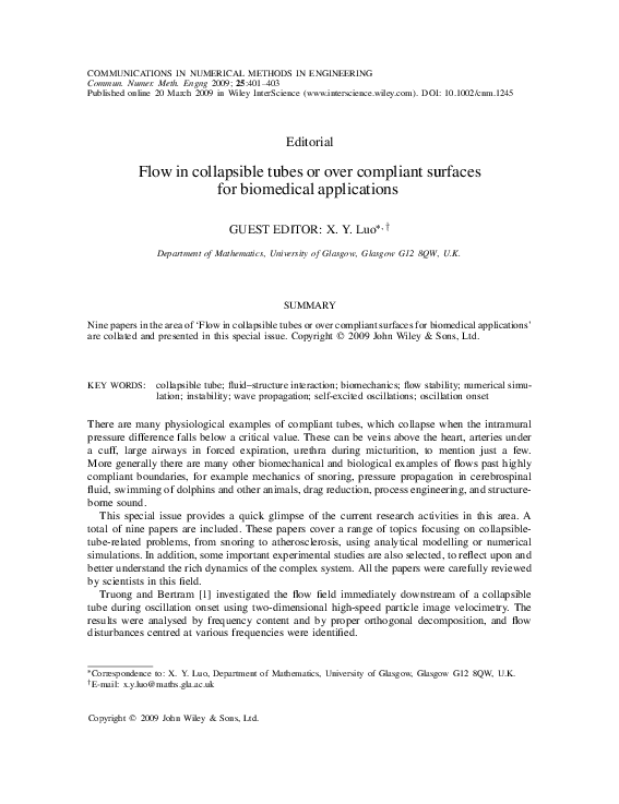 (PDF) Flow in collapsible tubes or over compliant surfaces for ...
