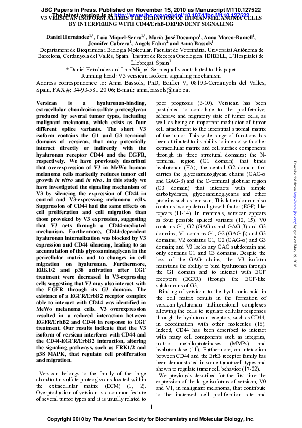 (PDF) V3 Versican Isoform Alters the Behavior of Human Melanoma Cells ...