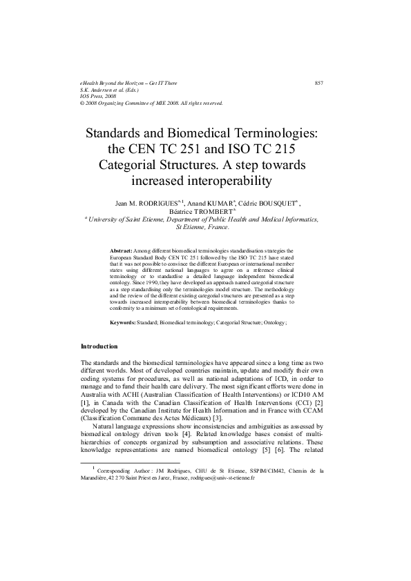 (PDF) Standards and Biomedical Terminologies: the CEN TC 251 and ISO TC ...