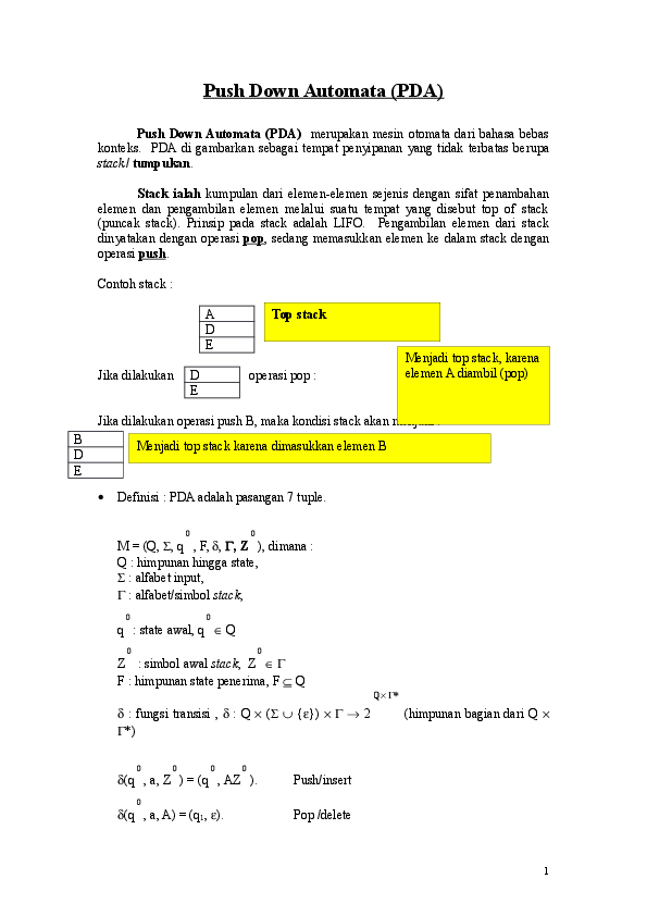 (DOC) Push down automata