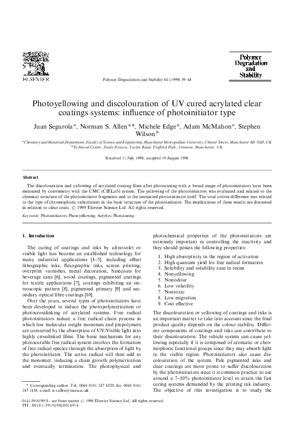 (PDF) Photoyellowing and discolouration of UV cured acrylated clear ...