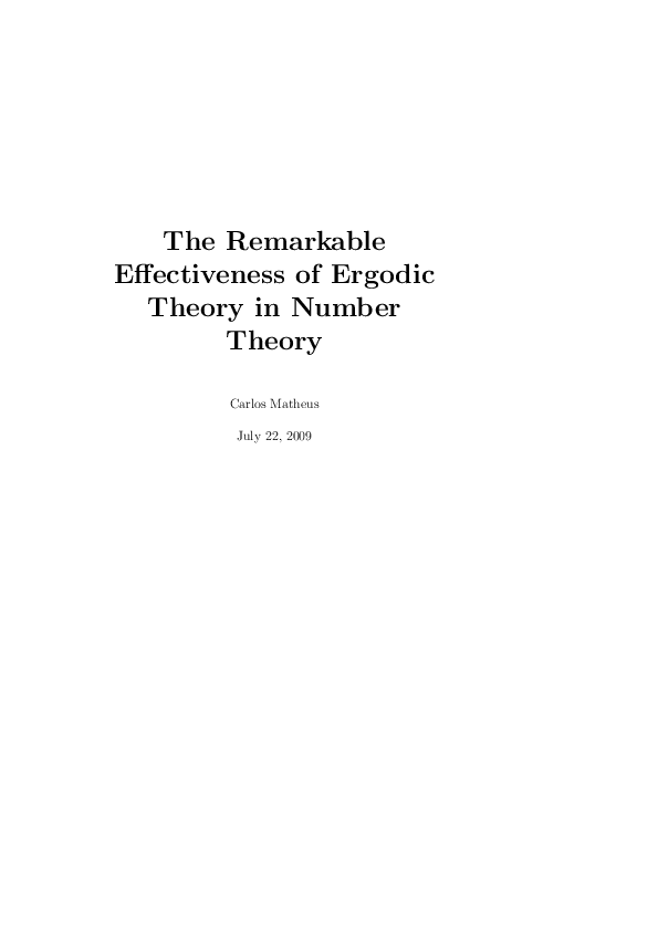 (PDF) The remarkable effectiveness of ergodic theory in number theory ...