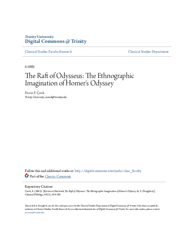 (PDF) The Raft of Odysseus: The Ethnographic Imagination of Homer’s ...
