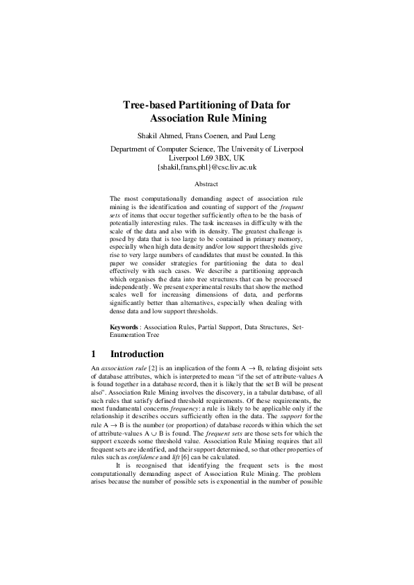 Pdf Tree Based Partitioning Of Date For Association Rule Mining