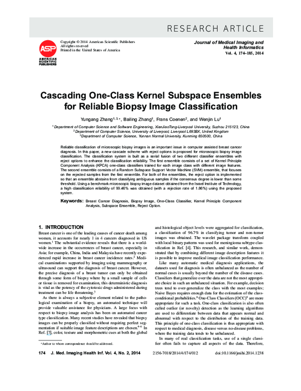 Pdf Cascading One Class Kernel Subspace Ensembles For Reliable Biopsy Image Classification