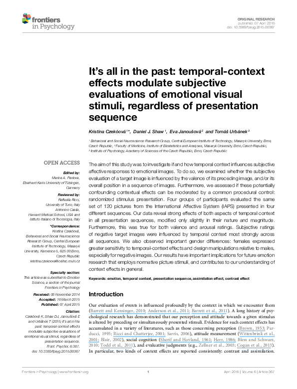 (PDF) It's all in the past: temporal-context effects modulate subjective evaluations of ...