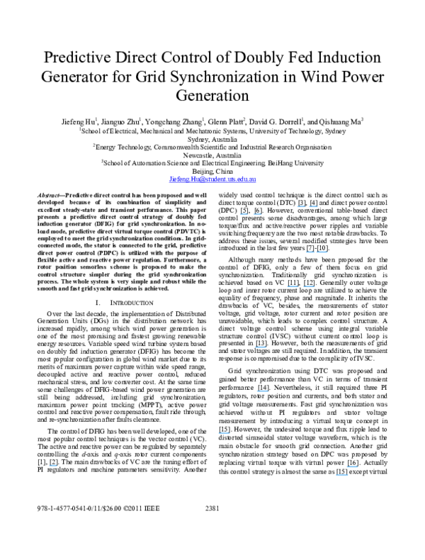 Pdf Predictive Direct Control Of Doubly Fed Induction Generator For