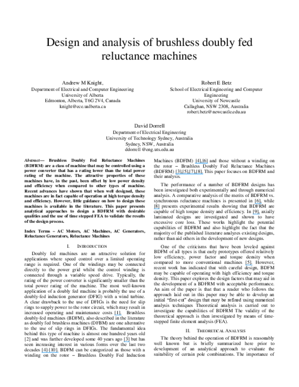 Pdf Design And Analysis Of Brushless Doubly Fed Reluctance Machines