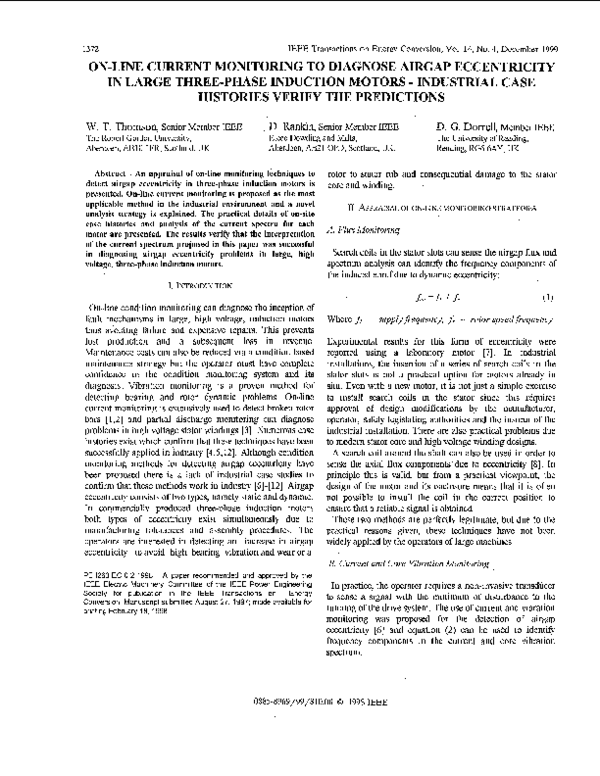 Pdf On Line Current Monitoring To Diagnose Airgap Eccentricity In Large Three Phase Induction