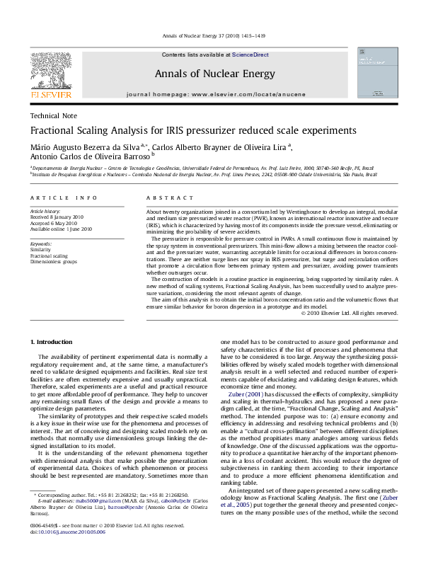 (PDF) Fractional Scaling Analysis for IRIS pressurizer reduced scale ...