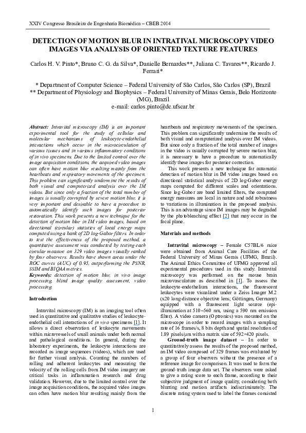 (PDF) Detection of Motion Blur in Intratival Microscopy Video Images via Analysis of Oriented ...