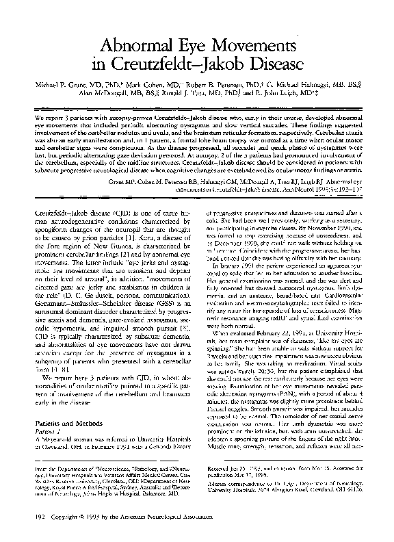 (PDF) Abnormal eye movements in Creutzfeldt-Jakob disease